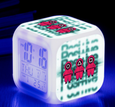 China Squid Game Mask Man Colorful Color Changing Alarm Clock Mute LED ...