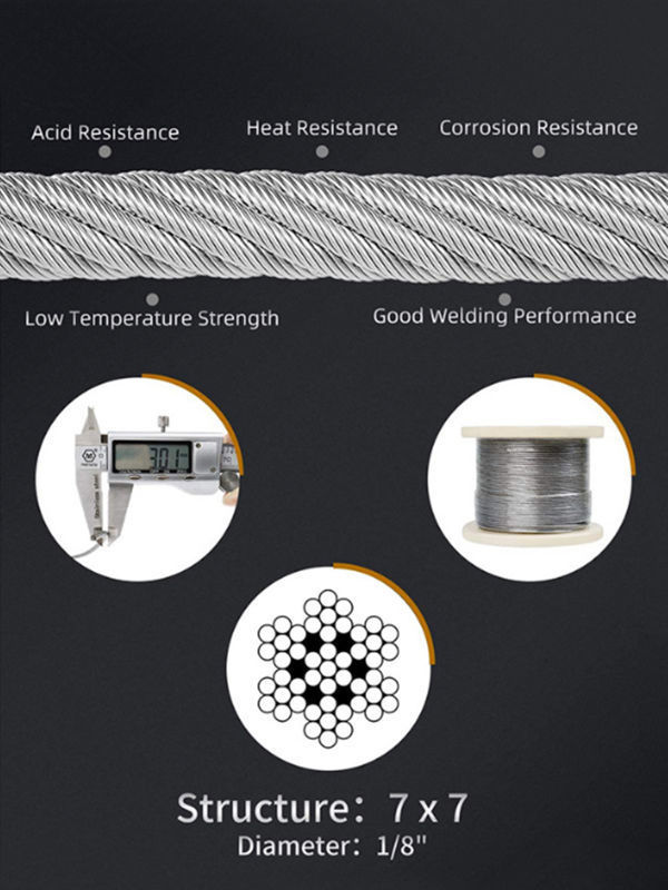 7x7 Stainless Steel Wire Rope 1/8" Wire Rope Cable 2mm to 16mm Inox ...