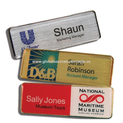 China Golden plastic reusable name badge holder with magnetic name tag ...