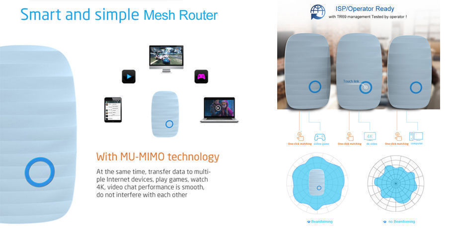 China AC1200 Wireless Mesh Router Beamforming and Touchlink Technology ...