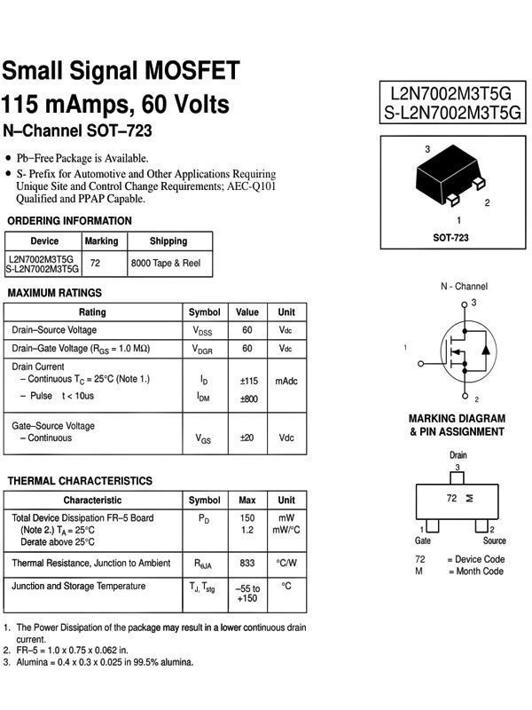 China Small Signal MOSFET 115 mAmps, 60 Volts N–Channel SOT–723 on ...
