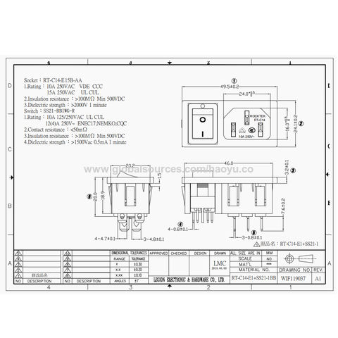 China AC Power Sockets Rating: 10A, 125/250V AC Contact resistance ...