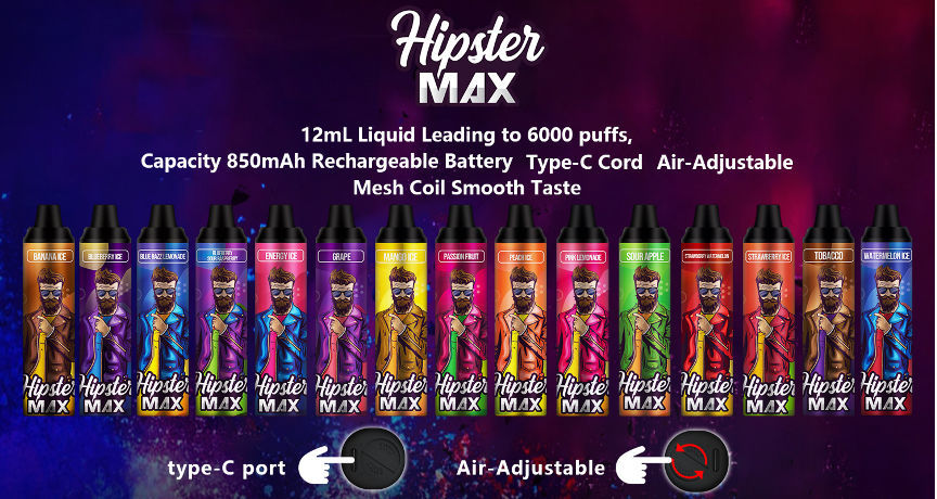 China Famous E Cigarette Hipster Max Battery Rechargeable 6000 Puffs ...