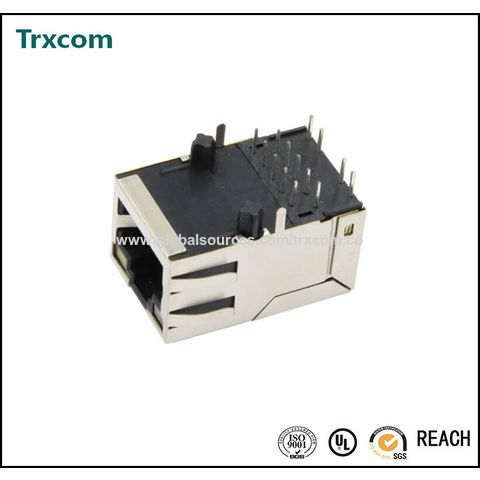 China RJ45 connector TRJ4012AHNL, with 10/100base-t integrated magnetic ...