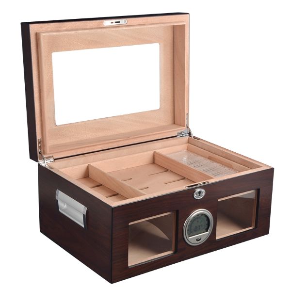 China Customized Glass top Wooden Desktop Cigar Box with Hygrometer and ...