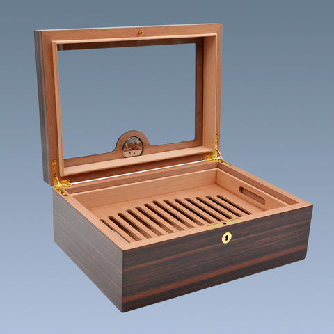 China Customized Glass top Wooden Desktop Cigar Box with Hygrometer and ...