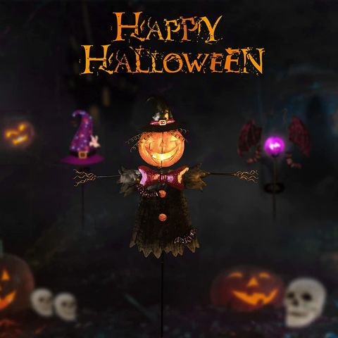China Outdoor Solar Fall Pumpkin decor metal scarecrow Halloween light ...