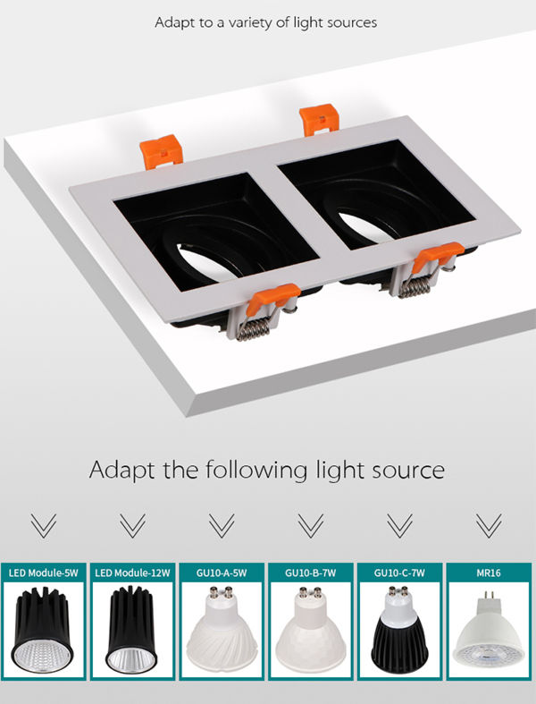 China Led downlight frame gu10 mr16 LED Module double head recessed ...