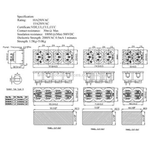 China Power socket with 2000V AC, 0.5mA, 1 minute dielectric strength ...