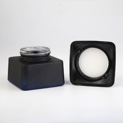 China Luxury cosmetic 15g 30g 50g matte black square glass cosmetic jar ...