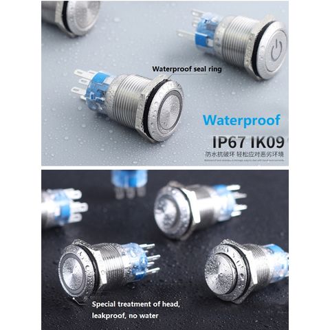 China IP67 16/19mm waterproof momentary metal Pushbutton Switch with ...