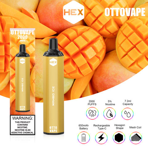 China Ottovape HEX 2000 PUFFS rechargeable disposable vape stick vape ...
