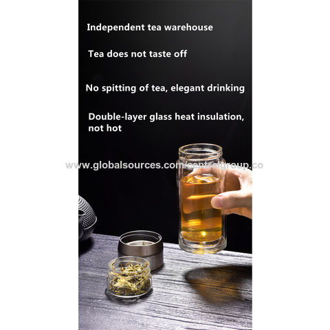 China Wholesale New double-layer tea and water separation glass cups insulated tea cups hot ...