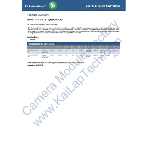Hong Kong SAR KLT-S6PF-MT9M114 V1.0 On Semiconductor MT9M114 DVP ...