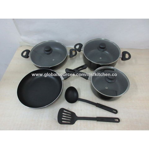 China Aluminium Cookware 9-Piece Non-Stick Aluminium Cookware Set Black ...