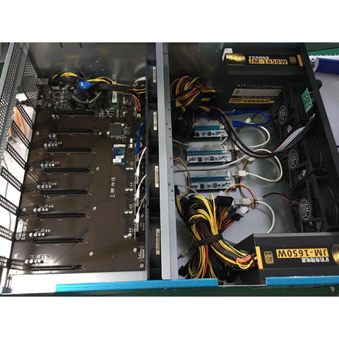 China 6gpu mining 70MM motherboard mining case 4*fans 3000W PSU DDR3 ...