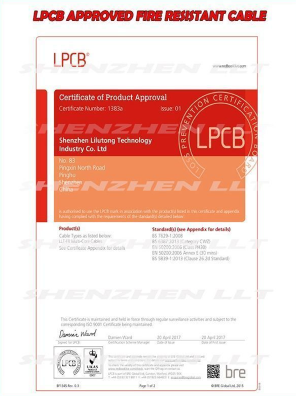 China 1.5mm glass fiber shielded LPCB fire rated control cable on ...