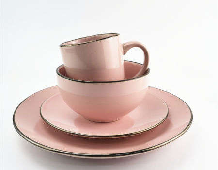 16pcs ceramic stoneware round crockery dinnerware set with solid color ...