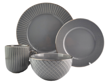 16pcs ceramic stoneware round crockery dinnerware set with solid color ...