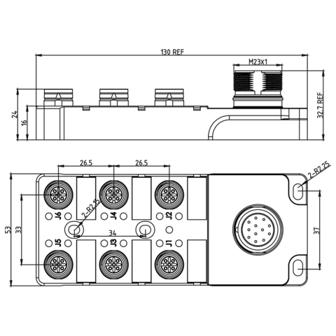 China M12 6 ports signle signal sensor actuator boxe with M23 vertical ...