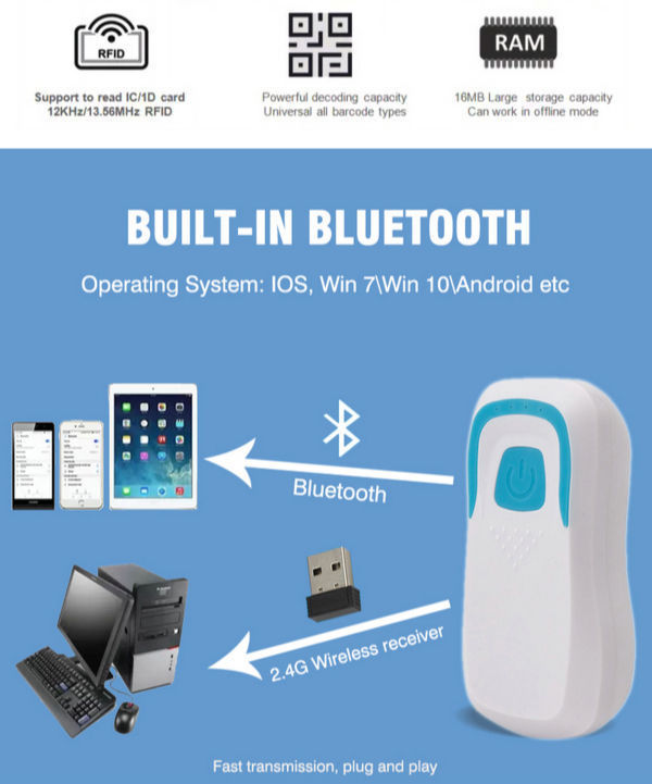 China Portable 125kHz NFC Bluetooth Card Reader 2D 1d Barcode Scanner ...