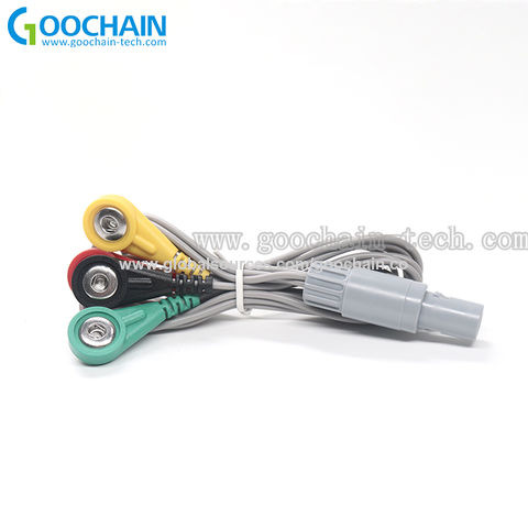 China LEMO 4pin plug to ECG EKG button electrode lead wire, ECG button ...