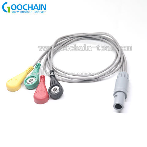 China LEMO 4pin plug to ECG EKG button electrode lead wire, ECG button ...