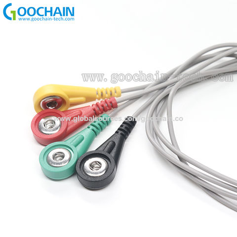 China LEMO 4pin plug to ECG EKG button electrode lead wire, ECG button ...