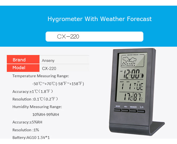 Digital weather station with clock display humidity and temperature ...