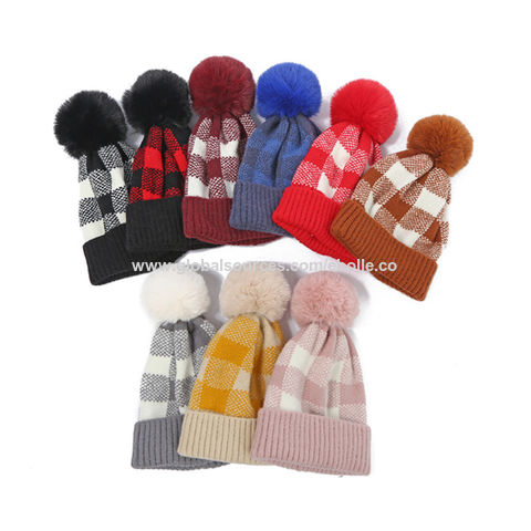 China Acrylic Knitted Checkered Hat with Fur Pompon,Jacquard Knit Hat ...