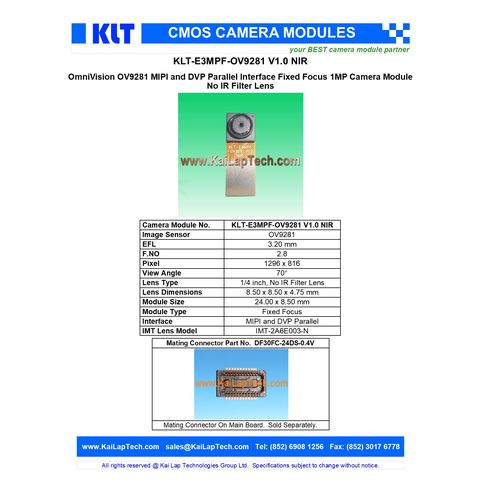 Hong Kong SAR OV9281 Global Shutter MIPI and DVP Parallel Interface ...