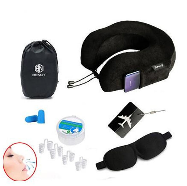 China Best selling memory foam neck pillow travel set kit with eye mask ...