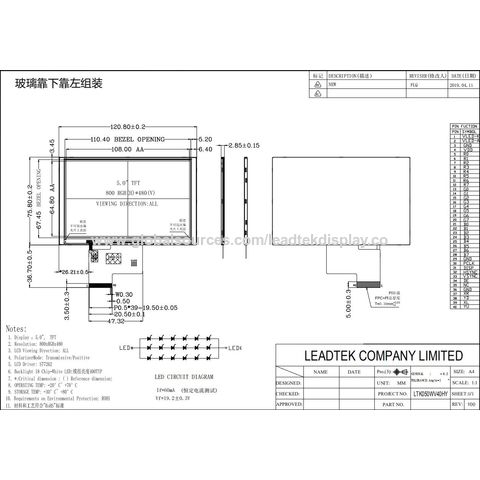 China 5 Inch Display LCD Custom 800x480,400 Brightness RGB Interface ...