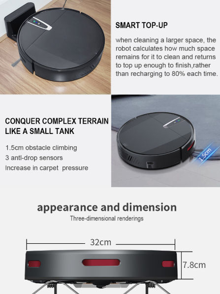 Tuya Gyro Navigation Robot Vacuum Cleaner with mop, Electric water tank ...