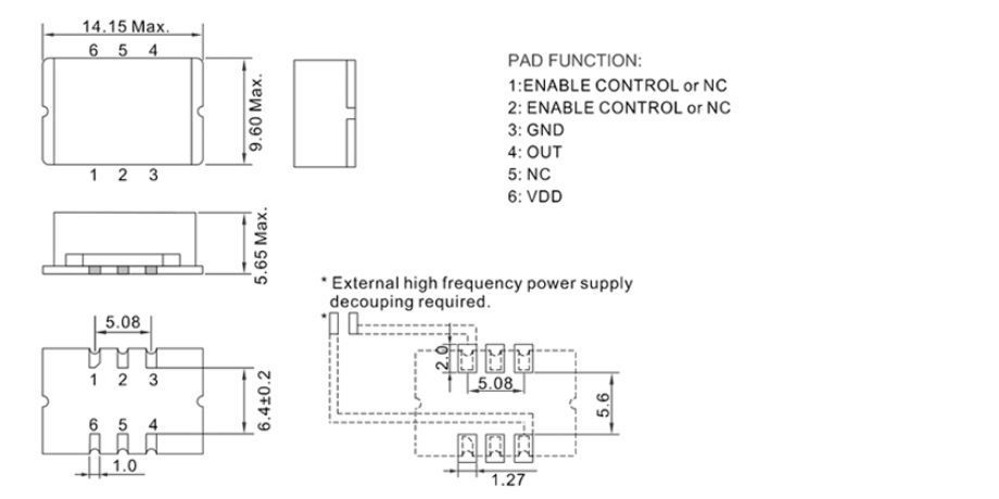 SMD LVPECL output Crystal Oscillator from 25MHz~700MHz SJK Size 14×9×5 ...