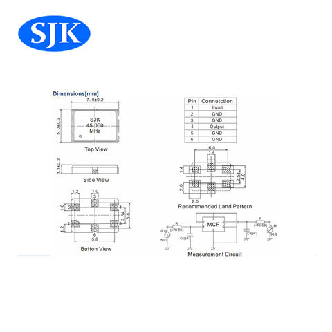 China SMD 2 pole 7050 Crystal Filters with 45MHz Size 7.0×5.0×1.3 mm ...
