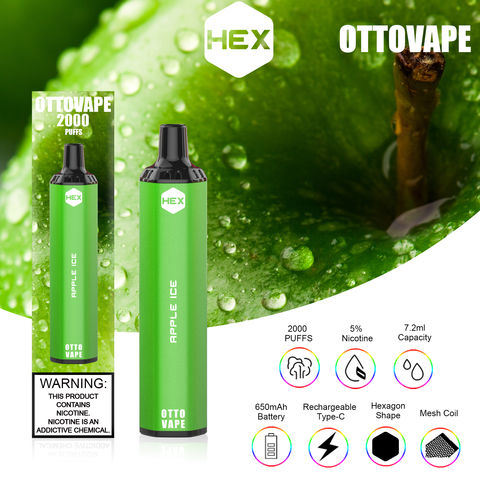 China Ottovape HEX 2000 PUFFS rechargeable disposable vape stick vape ...
