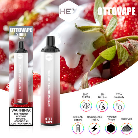 China Ottovape HEX 2000 PUFFS rechargeable disposable vape stick vape ...