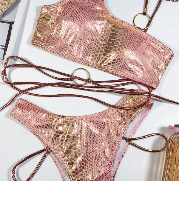 China Bronzing Sexy Bandage Strap Bralette+Panty Shiny Bikini Set ...