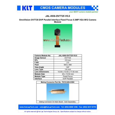 Hong Kong SAR JAL-KK6-OV7725 V5.0 OV7725 DVP Parallel Interface Fixed ...