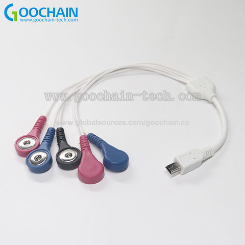 China 1 body 5 guide button type medical cable, Mini5p usb ECG EKG ...