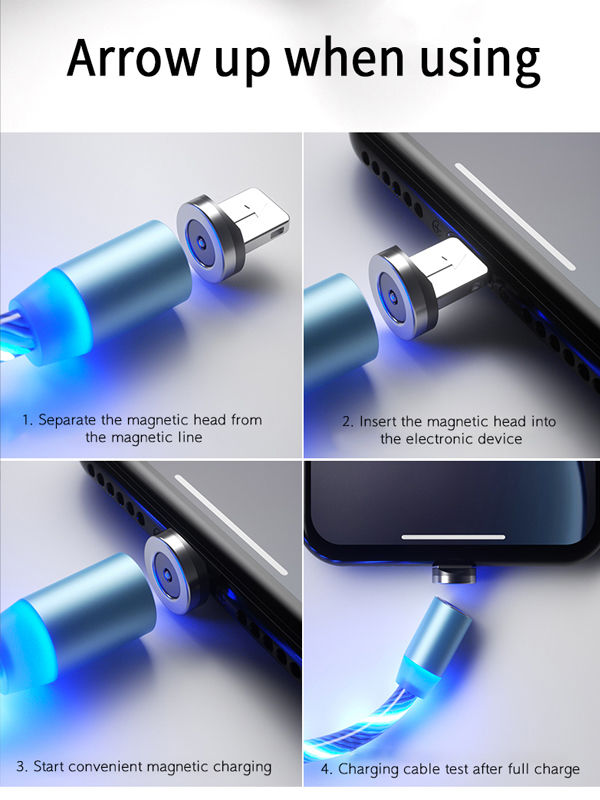 3 in 1 USB magnetic cable with led light support IOS/Android/Type C ...