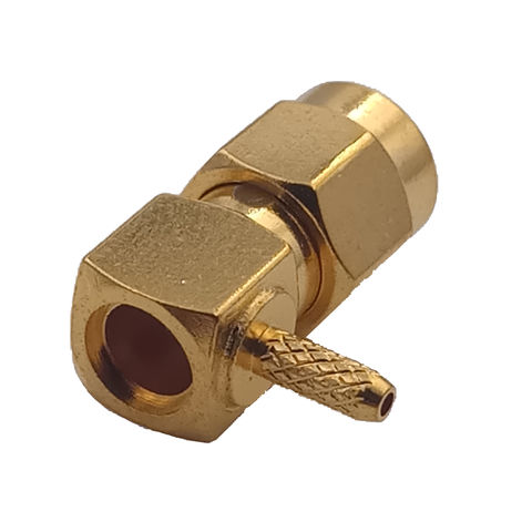 China SMA-JW2 RF Coaxial SMA connector male pin right angle gold plated crimp for RG cable on ...