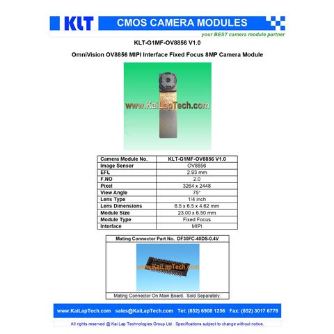 Hong Kong SAR KLT-G1MF-OV8856 V1.0 OV8856 MIPI Interface Fixed Focus ...