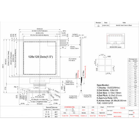 China 1.5-inch 128 X 128p Square OLED Display with 90cd/m² Brightness ...