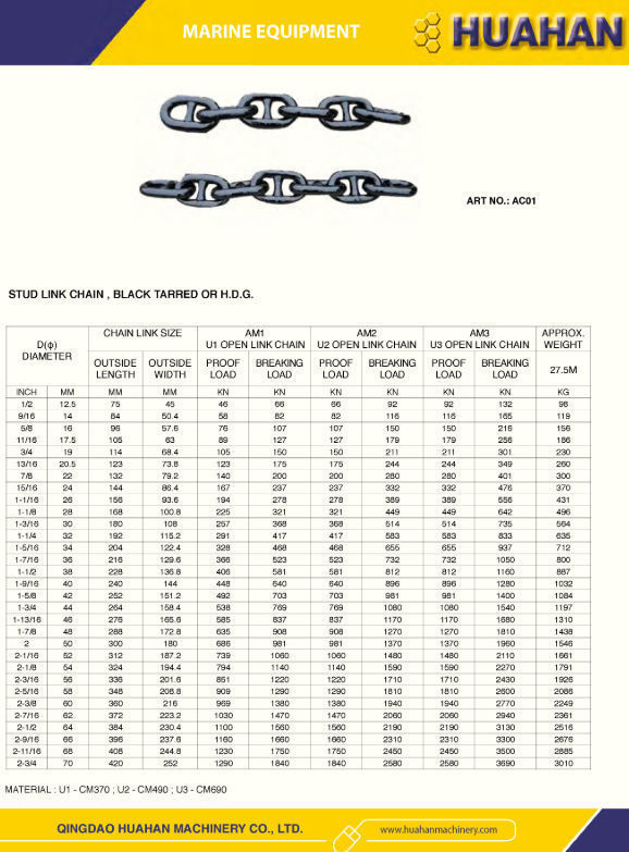 China Stud Link Anchor Chain, Black Tarred or Hot-dipped Galvanized on ...