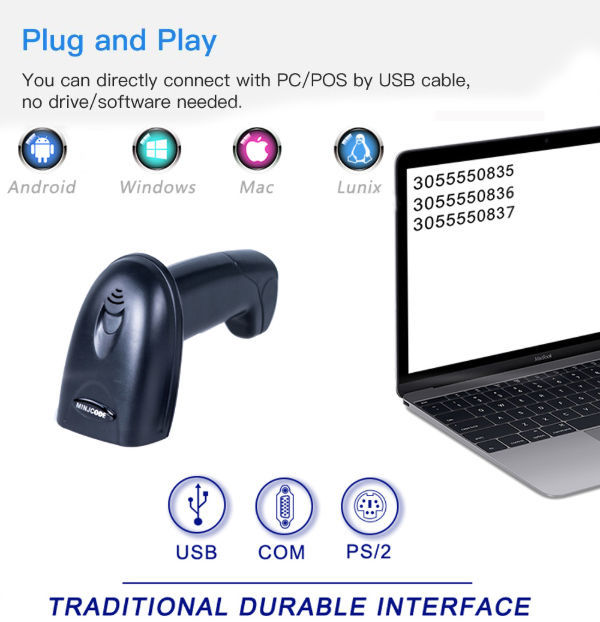 MJ2250 wired 1d Barcode reader Handheld USB interface, MINJCODE barcode ...