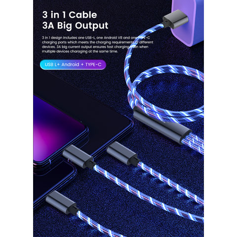 China Somostel NEW 3 in 1 smart charging cable flowing LED usb cable 3A ...