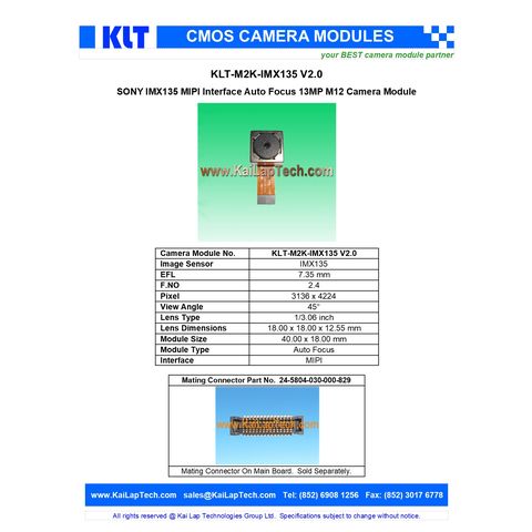 Hong Kong SAR KLT-M2K-IMX135 V2.0 IMX135 MIPI Interface Auto Focus 13MP ...