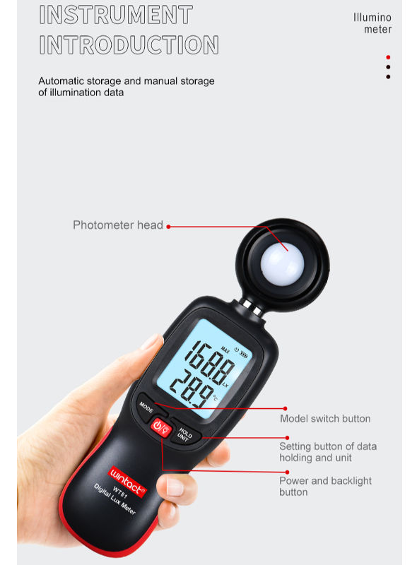 China WINTACT WT81B Digital Lux Meter on Global Sources,Lux Tester,Mini ...